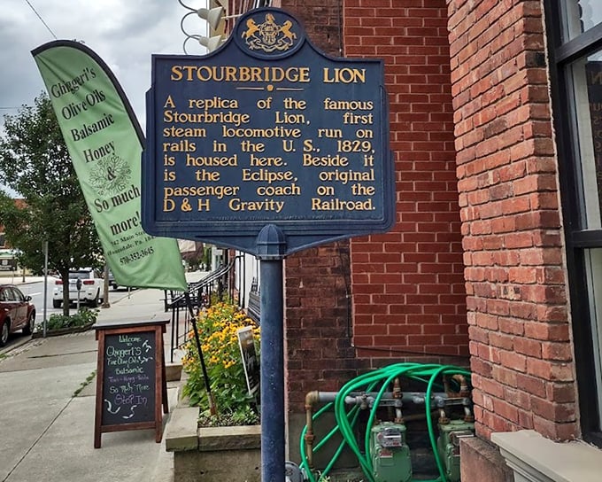 This historical marker stands as Honesdale's humble brag&mdash;yes, the first commercial steam locomotive in America ran right here in 1829. No big deal.