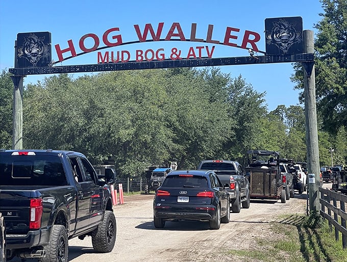 Hog Waller's entrance promises exactly what Florida's clean-cut tourism brochures won't show you—authentic backwoods fun where mud is the main attraction.