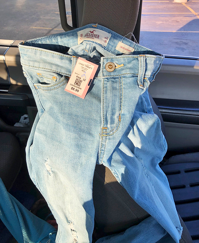Hollister jeans with the tags still attached&mdash;proof that sometimes the universe delivers exactly what you've been looking for.