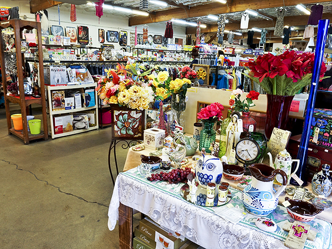 A carefully arranged display of home d&eacute;cor items shows how yesterday's castoffs become today's "vintage-inspired" design elements.