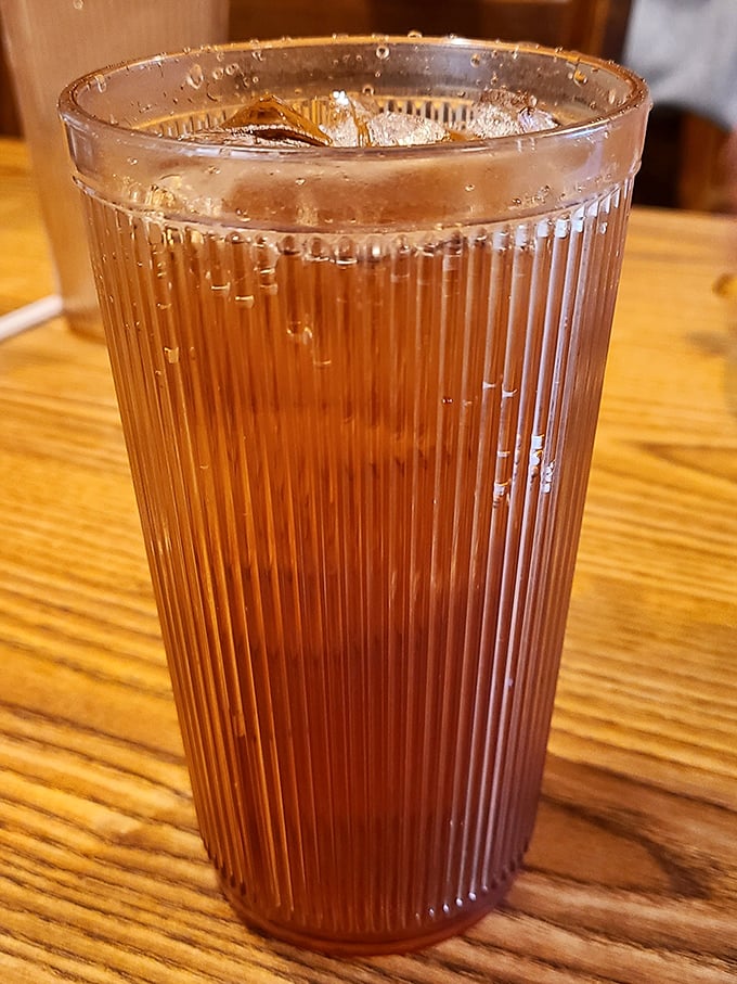 Sweet tea served in those distinctive ridged glasses that somehow make it taste better&mdash;the unofficial wine of the South, served properly chilled and abundantly refilled.