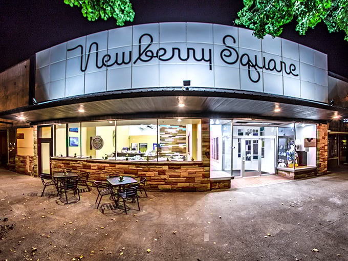 Newberry Square glows with small-town hospitality after dark, when the best conversations happen over dessert and coffee at locally-owned eateries.