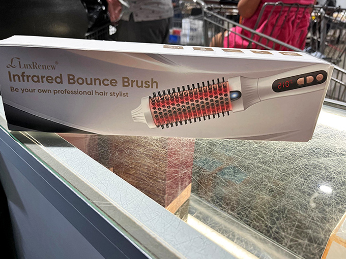 An infrared hair brush that looks fancy enough for a salon, priced for your bathroom.