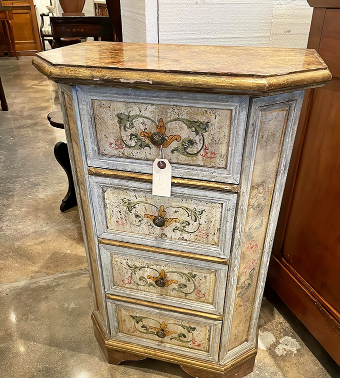 This Italian chest of drawers doesn't just store your socks&mdash;it elevates them to royal status. Those hand-painted flowers deserve their own art gallery. 