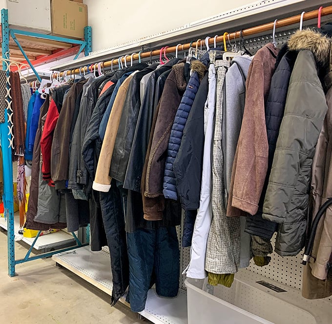The coat section: Vermont's answer to winter, where someone else's "too small" becomes your "just right" at a fraction of retail.