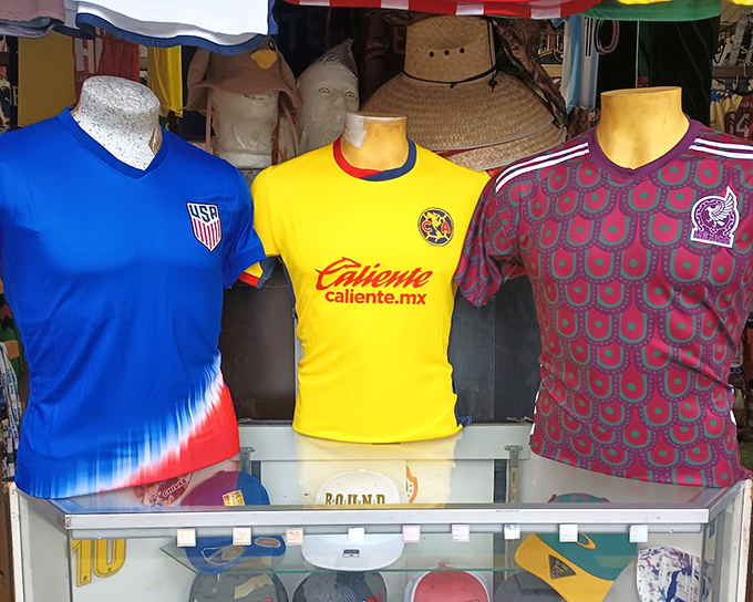 Soccer jerseys for every allegiance hang proudly side by side, proving that while teams may be rivals, bargain hunters are united in their quest.