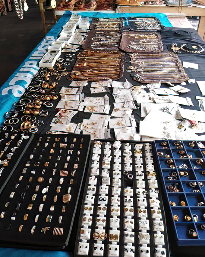 Jewelry displays that would make a department store blush—hundreds of options spread before you like a buffet of bling.