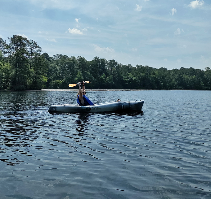 Solitude on the water—where paddling becomes meditation and office emails magically stop mattering for a while.