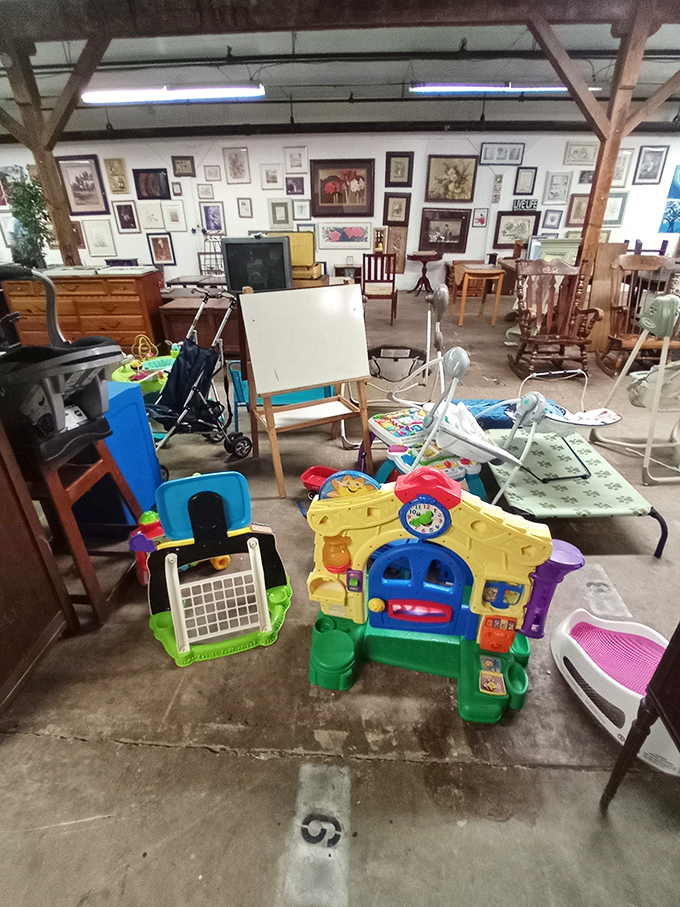 Childhood nostalgia on display. That plastic playhouse has hosted imaginary tea parties for at least two generations of tiny hosts.