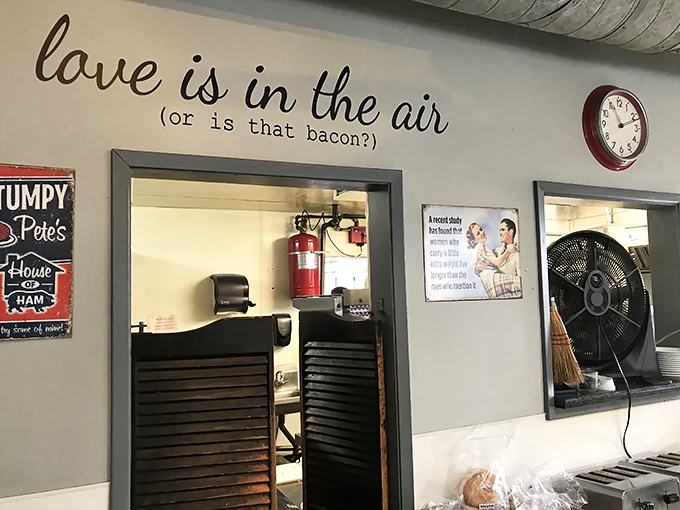 "Love is in the air (or is that bacon?)"—the kind of breakfast philosophy that builds loyal customers for decades.