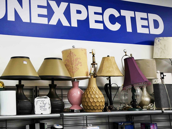 The lamp section, aptly labeled "UNEXPECTED," where lighting fixtures go for their second act. That honeycomb base is calling my name!