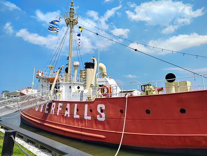 The Lightship Overfalls stands as a floating museum, a crimson reminder of maritime history that makes you wonder how sailors managed before GPS and Netflix.