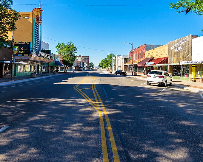 Broadway's wide streets and angled parking speak to a town designed when parallel parking wasn't considered an essential life skill.