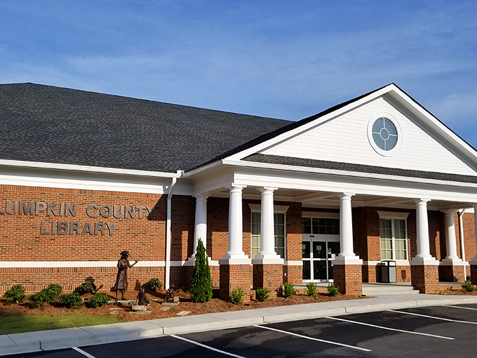 Lumpkin County Library combines classical columns with modern amenities, a temple of knowledge where retirement readers find sanctuary.