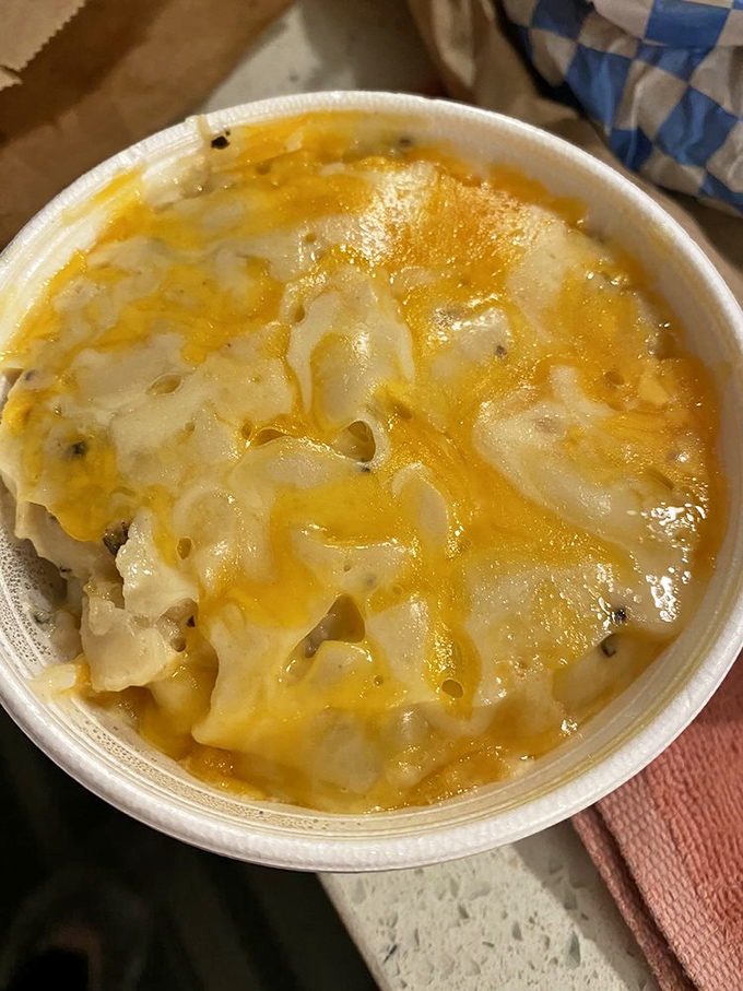 Mac and cheese that's achieved the perfect cheese-pull-to-creaminess ratio&mdash;the kind that makes you protective of your plate around fork-wielding friends. 