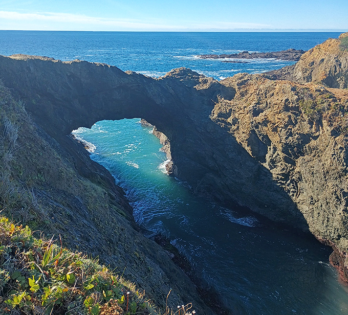 Nature's own stone archway frames the Pacific like a living postcard. Mendocino's answer to the question: "Does God have an Instagram account?"