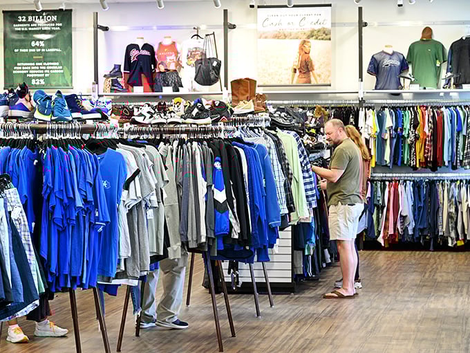 The men's section&mdash;where guys who "hate shopping" suddenly find themselves lingering, discovering style doesn't require a second mortgage.