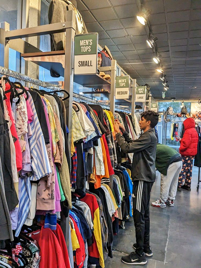 Men's section organized by size &ndash; a revolutionary concept that saves you from the "is this my size?" arm-stretch test.