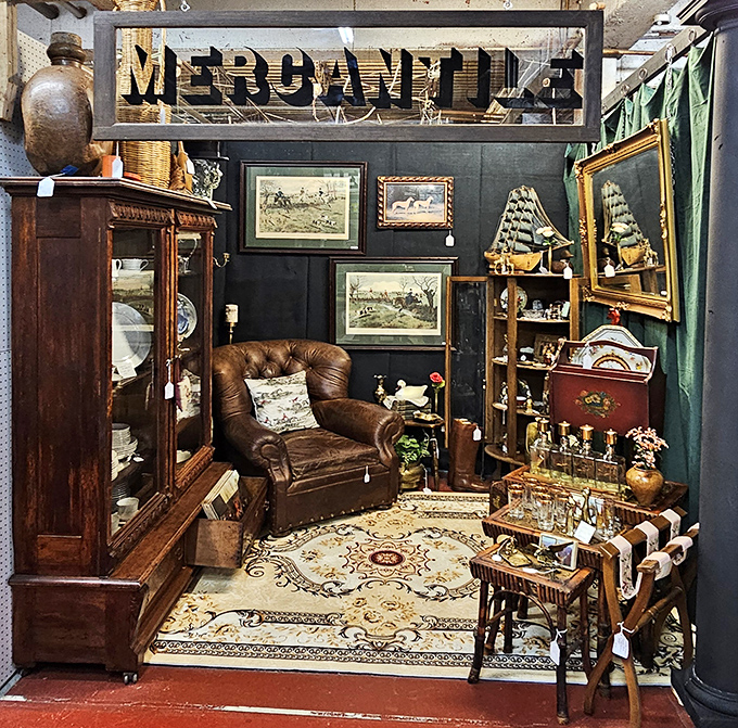 The "Mercantile" booth recreates a gentleman's study so convincing you half expect to find Hemingway nursing a bourbon in that leather chair.