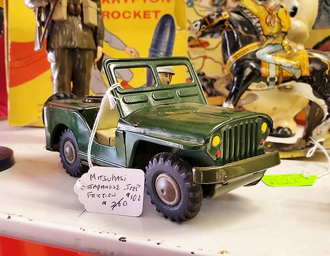 This vintage Japanese Jeep toy represents the golden age of durable playthings, when imagination powered adventures long before batteries did.