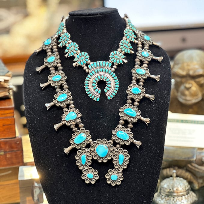 Squash blossom necklaces and turquoise that could outshine the Northern Lights. Native American silverwork that transforms jewelry into wearable art.