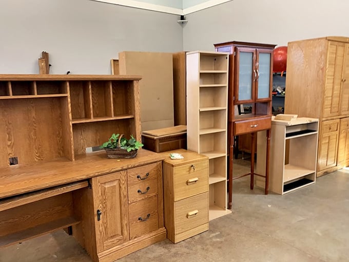 Office furniture that's seen more business deals than Wall Street&mdash;solid oak desks and filing cabinets ready for their second career in your home office.