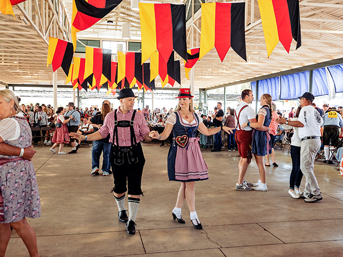 Oktoberfest in Fredericksburg isn't just authentic—it's joyous. These traditional dancers celebrate German heritage with every synchronized step and colorful twirl.