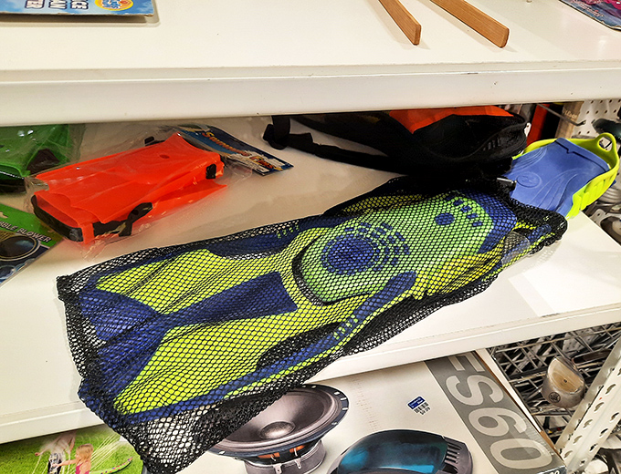 Snorkeling gear waits patiently for Minnesota's brief summer lake season. Someone's abandoned underwater adventure could become your next cabin lake exploration.