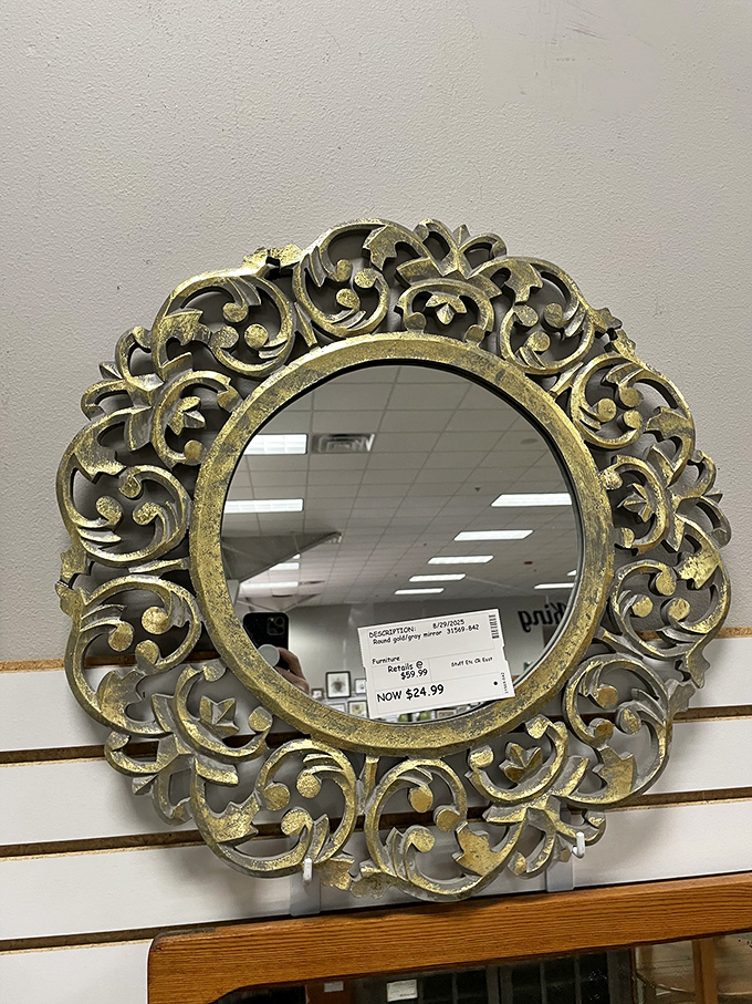 Mirror, mirror on the wall, who's the thriftiest shopper of all? This ornate piece reflects both your face and savvy style.