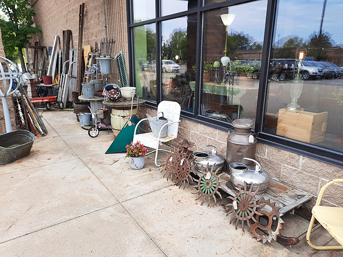 The outdoor collection: where rusty farm implements magically transform into "industrial chic" and quadruple in value.