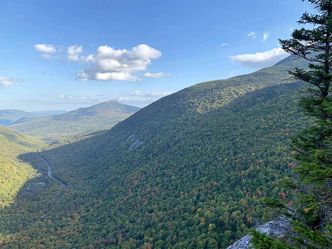 The view that launches a thousand desktop backgrounds: Grafton Notch's sweeping valley vista makes office cubicles across America slightly less depressing.