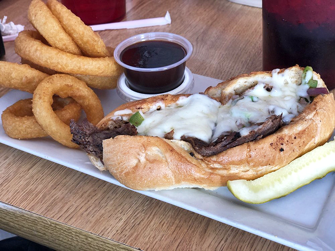 This Philly cheesesteak doesn't just nod to Philadelphia&mdash;it sends a full love letter, complete with melted cheese and onion rings that add crunch to every bite.