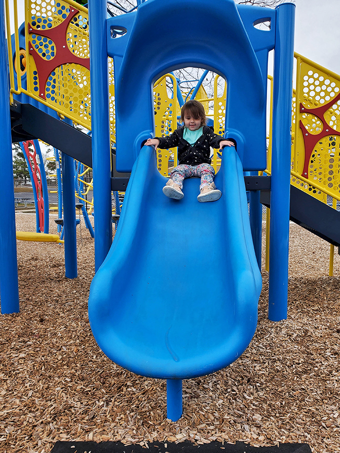 Childhood joy hasn't changed much over generations – this playground slide delivers the same stomach-dropping thrill we all remember.