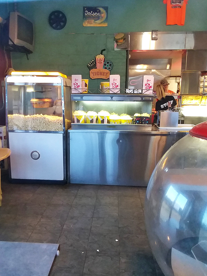 Classic movie theater popcorn awaits hungry patrons. At the Delsea, the concession stand rivals the main attraction with its impressive offerings.