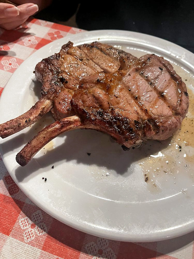 This pork chop has the kind of char that makes you want to write poetry. Thick, juicy, and commanding the entire plate like it owns real estate.