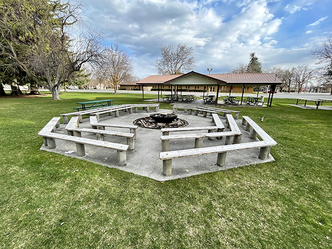 The community park's fire pit gathering area creates memories that cost nothing but time&mdash;the one luxury Preston has in abundance.