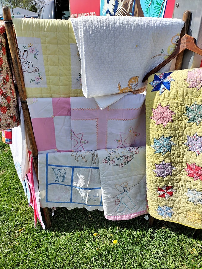 Handstitched history on display. Each quilt represents hundreds of hours of craftsmanship and carries the warmth of homes long since sold.