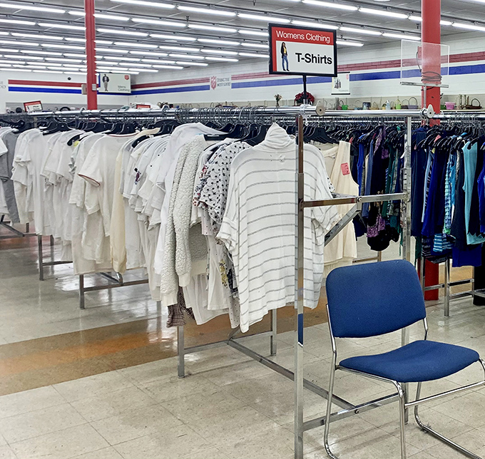 Women's clothing organized by color makes shopping feel less like a scavenger hunt and more like actual fun.