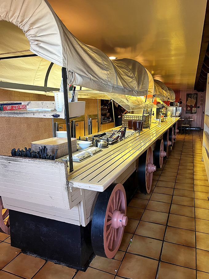 The salad bar wagon – where Western theme meets fresh ingredients in a charming setup that makes eating vegetables feel like an adventure.