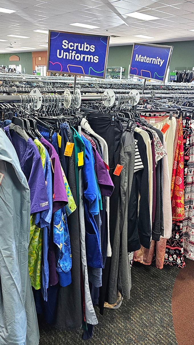 From scrubs to maternity wear, specialized clothing sections prove thrifting isn't just for vintage hunters anymore.