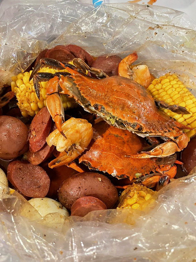 The seafood boil in its full glory&mdash;a beautiful chaos of shells, spices, and satisfaction that transforms your table into a treasure hunt.
