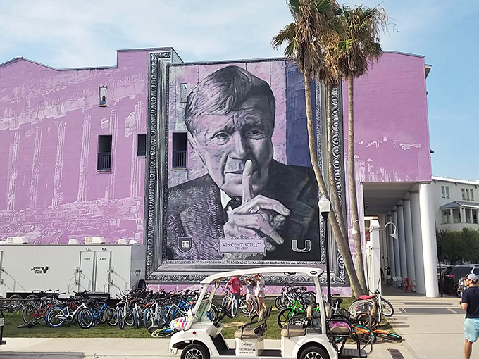 This striking mural adds unexpected urban flair to Seaside's coastal aesthetic. Art that stops you in your tracks is always a welcome surprise.