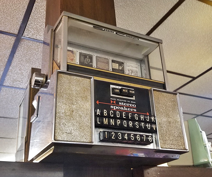 A vintage Seeburg Consolette jukebox &ndash; silent now but once the soundtrack to countless meals. Some technology improves with age, just like diners.