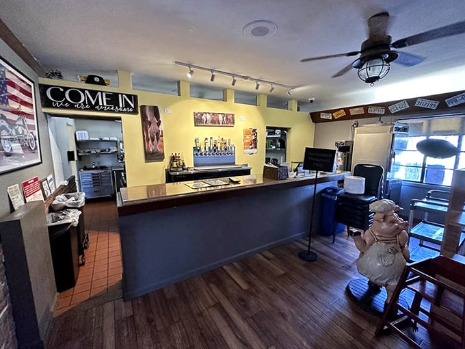The counter where barbecue dreams come true. That "KITCHEN" sign might as well say "HAPPINESS HEADQUARTERS" for meat lovers.