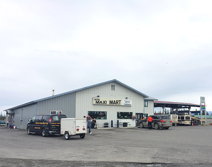 One-stop Alaskan problem-solving. The Hub Maxi Mart embodies rural efficiency&mdash;where else can you fuel up your vehicle, your body, and your adventure supplies in one go?