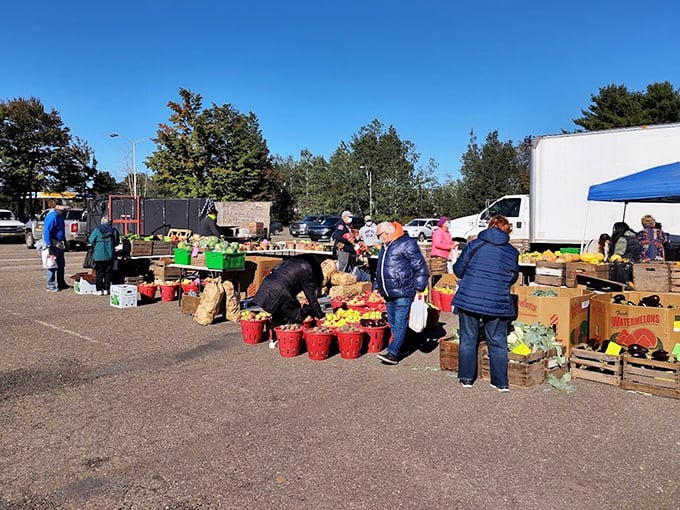 Outdoor vendors spread their wares across the parking lot, creating a shopping experience that feels refreshingly analog and human.