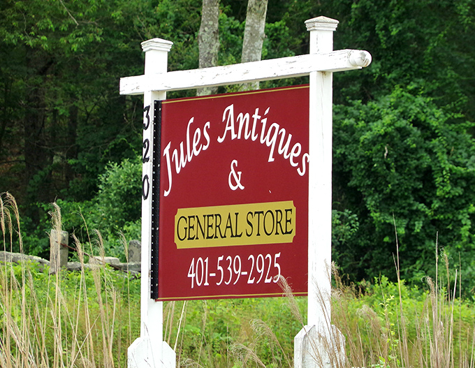 The sign that launched a thousand U-turns&mdash;Jules Antiques announces itself with the same straightforward charm you'll find inside.