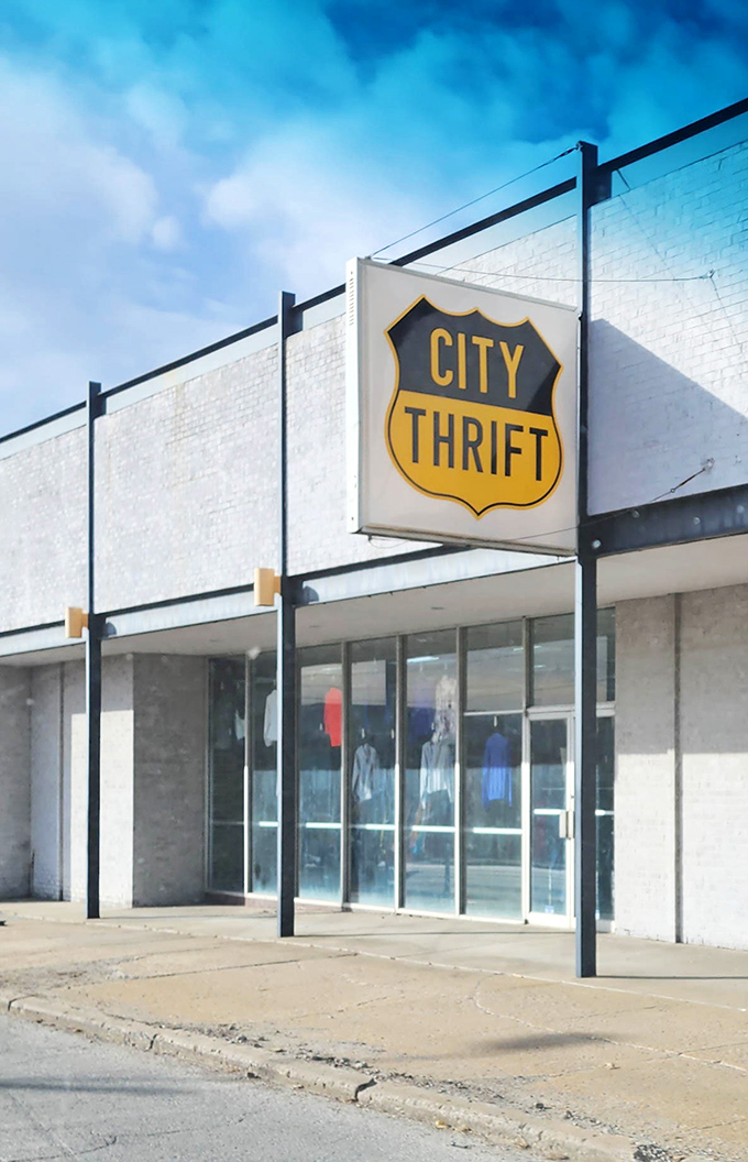 The clean, modern storefront stands ready for treasure hunters. That "Donate Here" sign keeps the cycle of secondhand magic flowing.