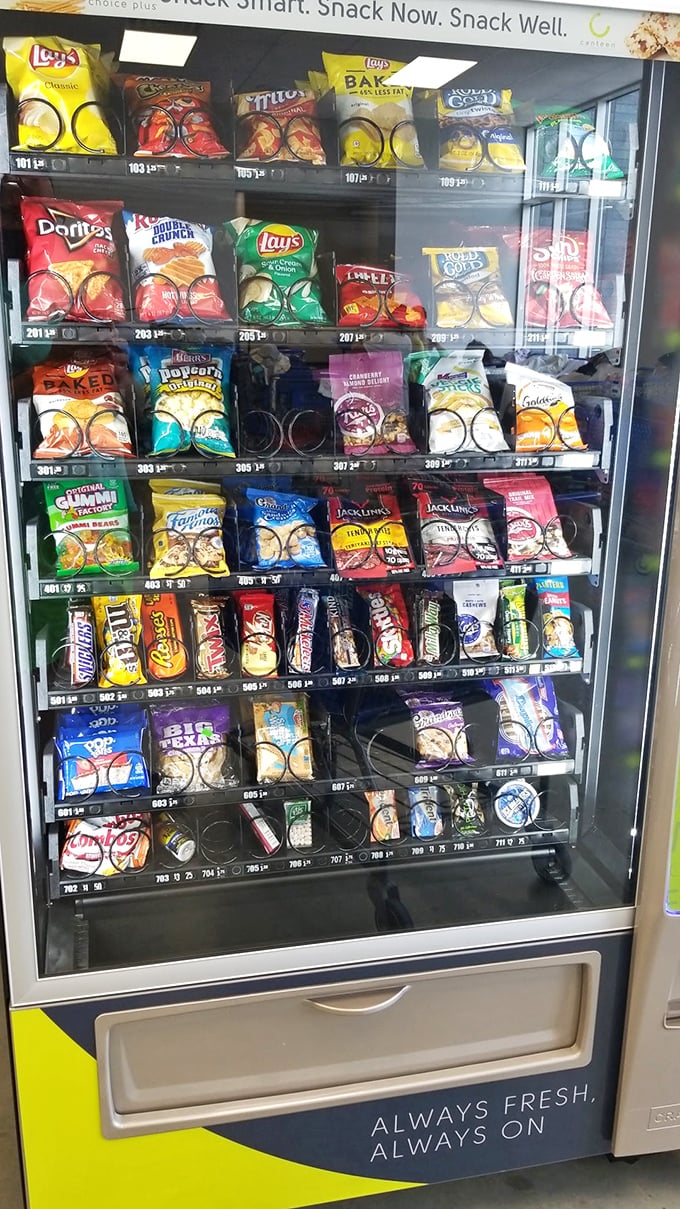 Need a sugar rush to fuel your shopping marathon? This vending machine offers quick energy for those unwilling to pause their treasure hunt.