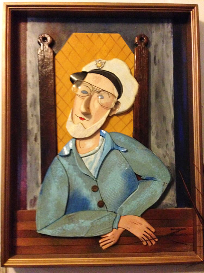 Art that watches you back! This playful self-portrait showcases the creator's skill and humor, proving recycled materials can become masterpieces.